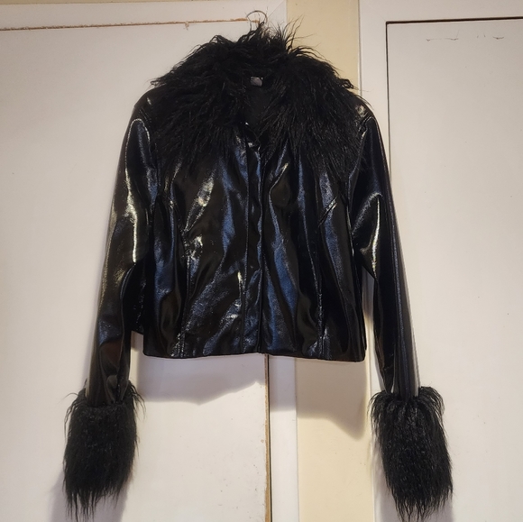H&M | Jackets & Coats | Patent Crop Feather Jacket | Poshmark